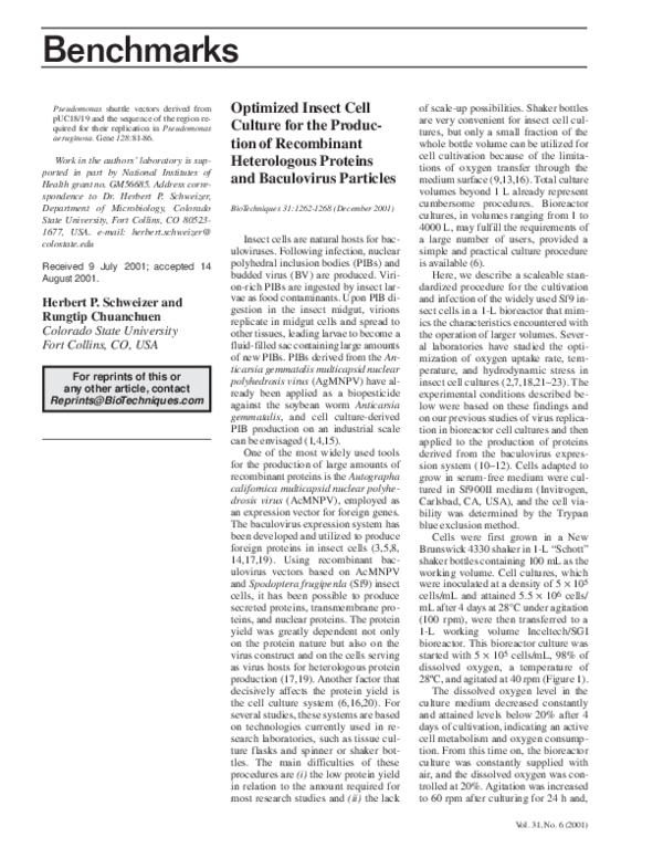(PDF) Optimized Insect Cell Culture for the Production of Recombinant ...