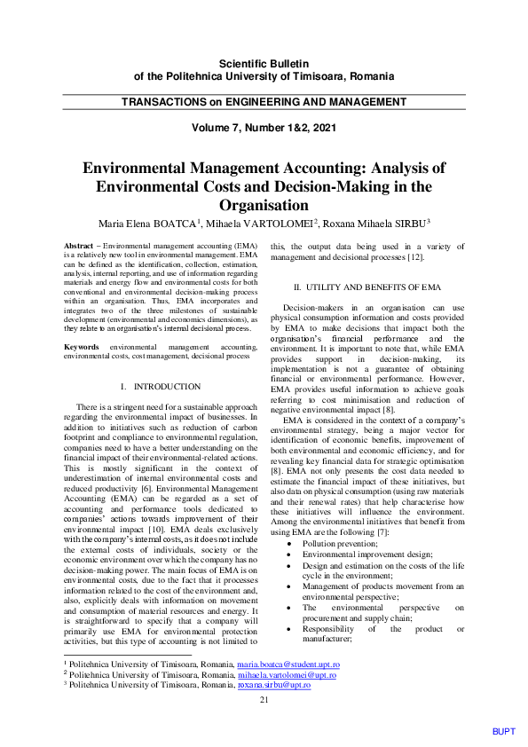 (PDF) Environmental Management Accounting: Analysis of Environmental ...