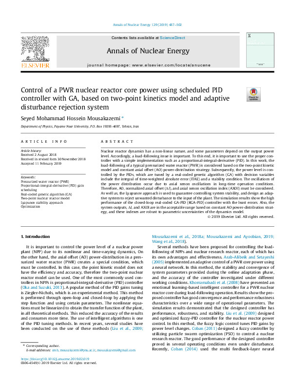 (PDF) Control of a PWR nuclear reactor core power using scheduled PID ...