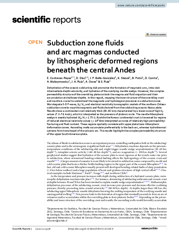 (PDF) Subduction zone fluids and arc magmas conducted by lithospheric deformed regions beneath ...