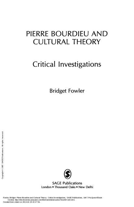 (PDF) Pierre Bourdieu and Cultural Theory: Critical Investigations