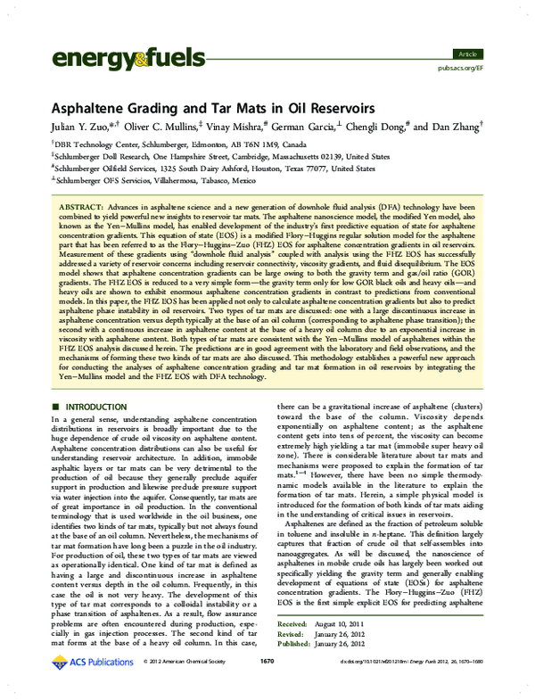 (PDF) Asphaltene Grading and Tar Mats in Oil Reservoirs