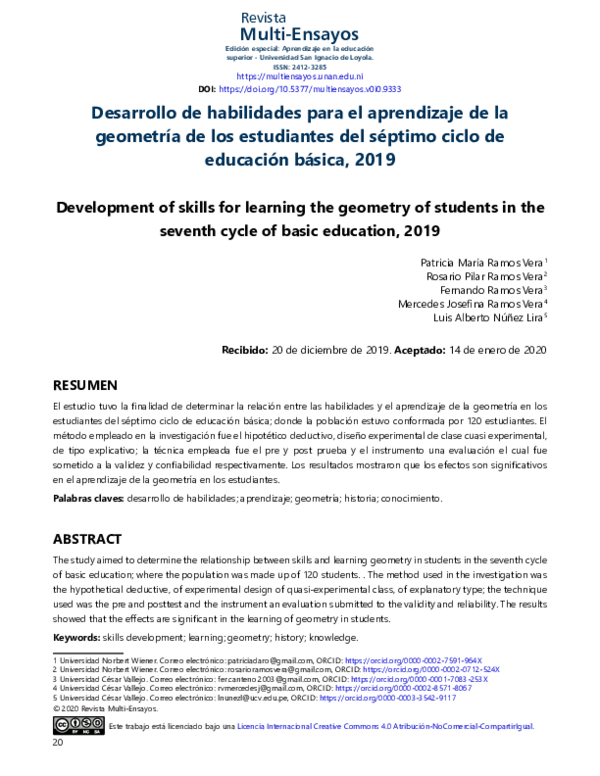 (PDF) Desarrollo de habilidades para el aprendizaje de la geometría de ...