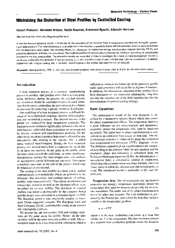 (PDF) Minimizing the Distortion of Steel Profiles by Controlled Cooling