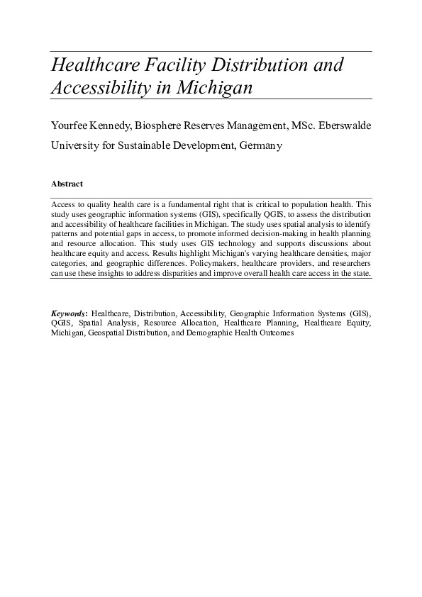 (PDF) Healthcare Facility Distribution and Accessibility in Michigan