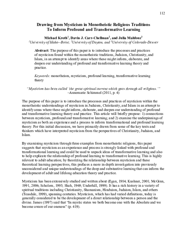 (PDF) Drawing from Mysticism in Monotheistic Religious Traditions to Inform Profound and ...