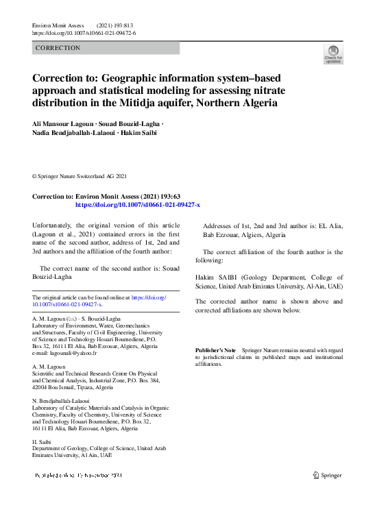(PDF) Correction to: Geographic information system–based approach and statistical modeling for ...
