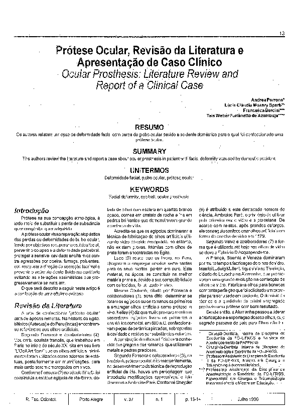 (PDF) Ocular Prosthesis: Literature Review and Report of a Clinical Case