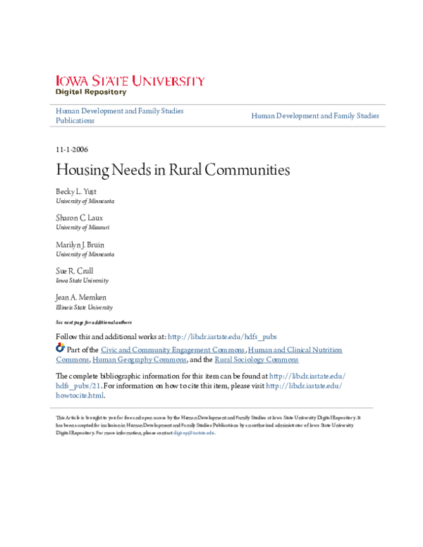 (PDF) Housing Needs in Rural Communities