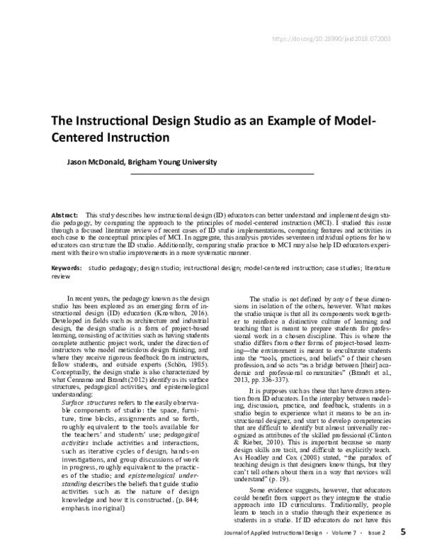 (PDF) Model-Centered Instruction in Design Studios