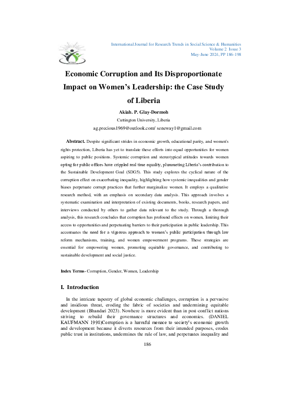 (PDF) Economic Corruption and Its Disproportionate Impact on Women's Leadership: the Case Study ...
