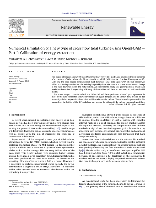 (PDF) Numerical simulation of a new type of cross flow tidal turbine using OpenFOAM – Part I ...