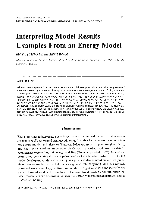 (PDF) Interpreting model results ? examples from an energy model