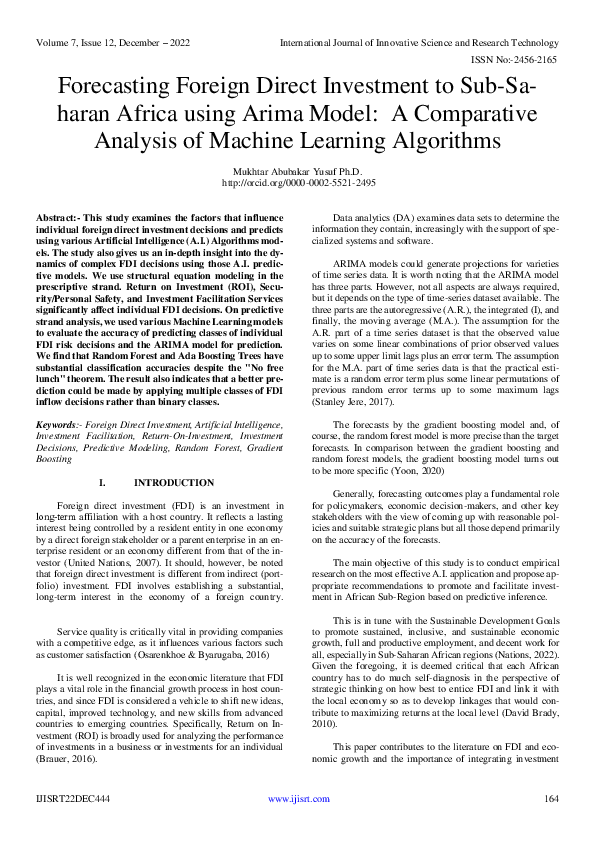 (PDF) Forecasting Foreign Direct Investment to Sub-Saharan Africa using ...