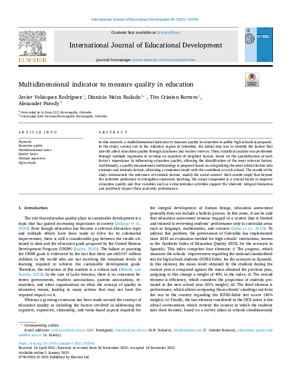 (PDF) Multidimensional indicator to measure quality in education
