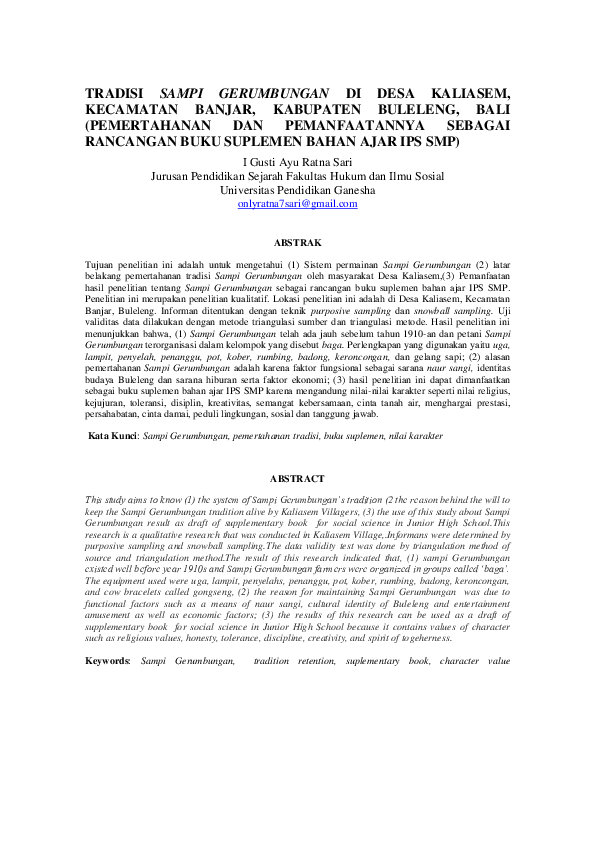 (PDF) Tradisi Sampi Gerumbungan DI Desa Kaliasem, Kecamatan Banjar ...