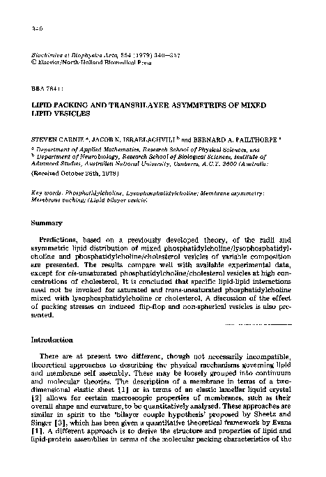 (PDF) Lipid packing and transbilayer asymmetries of mixed lipid vesicles