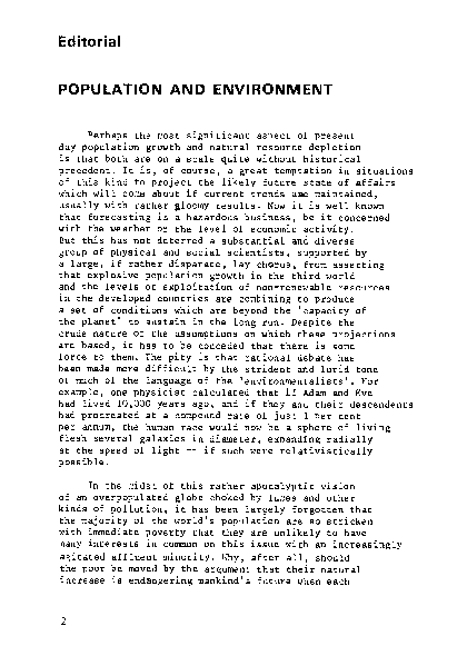 (PDF) Population and Environment