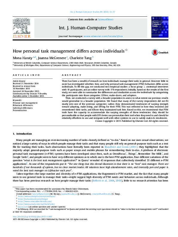 (PDF) How personal task management differs across individuals