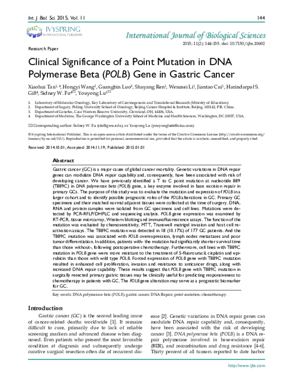 (PDF) Clinical Significance of a Point Mutation in DNA Polymerase Beta ...