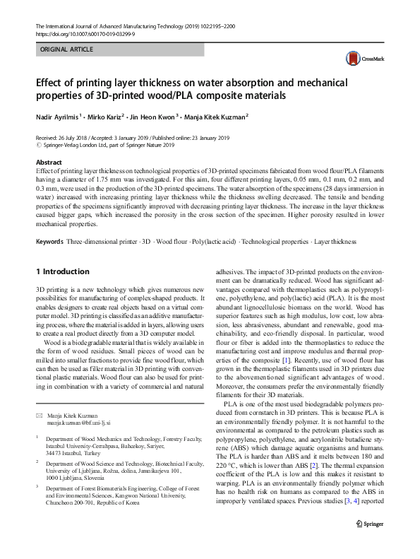 (PDF) Effect of printing layer thickness on water absorption and mechanical properties of 3D ...