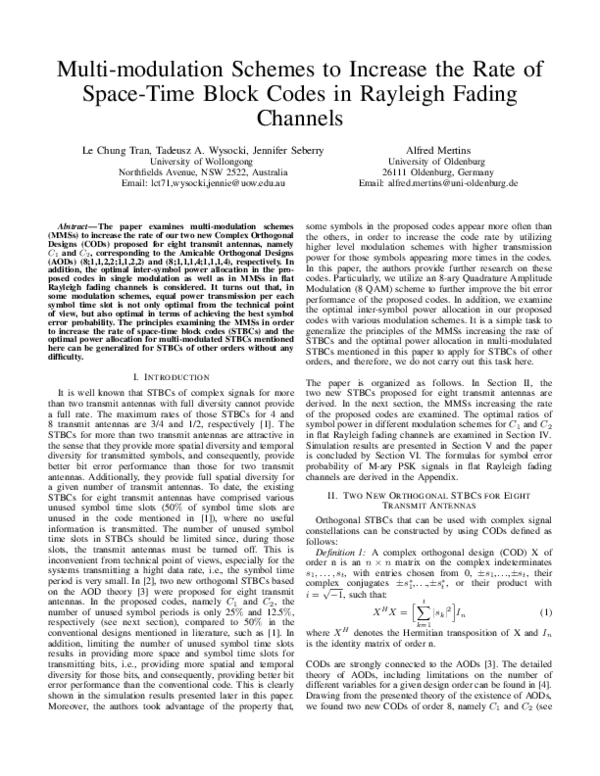 (PDF) Multi-modulation schemes to increase the rate space-time block ...