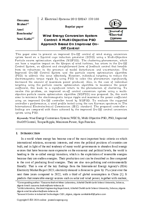 (PDF) Wind Energy Conversion System Control: A Multi-Objective PSO Approach Based On Improved On ...