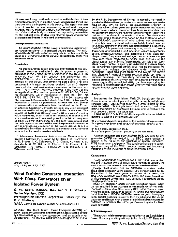 (PDF) Wind Turbine Generator Interaction With Diesel Generators on an ...