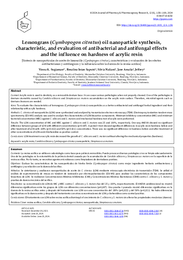 (PDF) Lemongrass (Cymbopogon citratus) oil nanoparticle synthesis, characteristic, and ...
