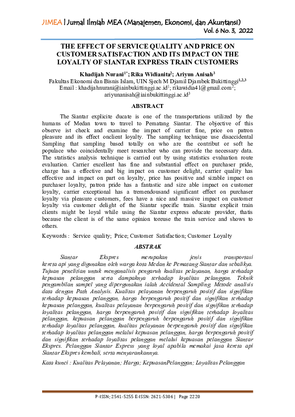 (PDF) The Effect of Service Quality and Price on Customer Satisfaction ...