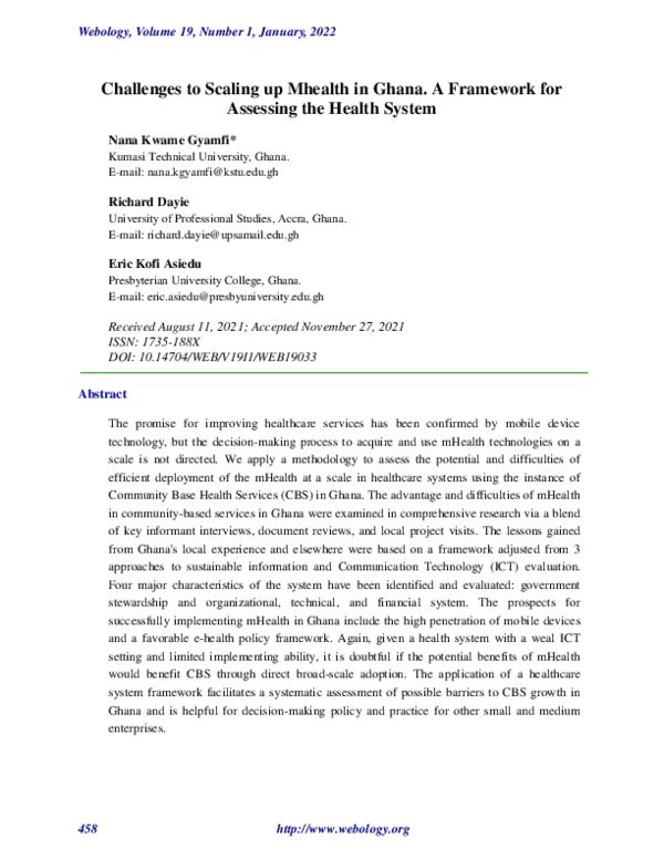 (PDF) Challenges to Scaling up Mhealth in Ghana. A Framework for ...