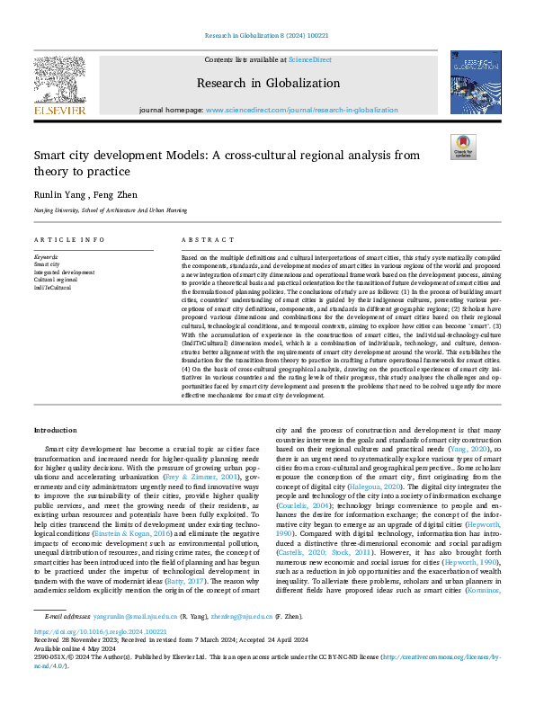 (PDF) Smart city development Models: A cross-cultural regional analysis ...
