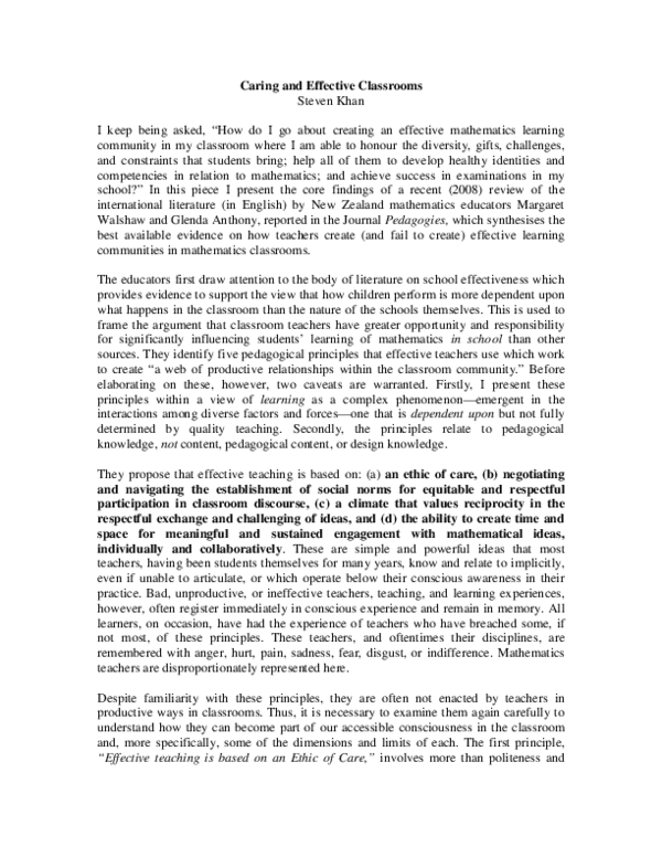 (PDF) Caring and Effective Classrooms