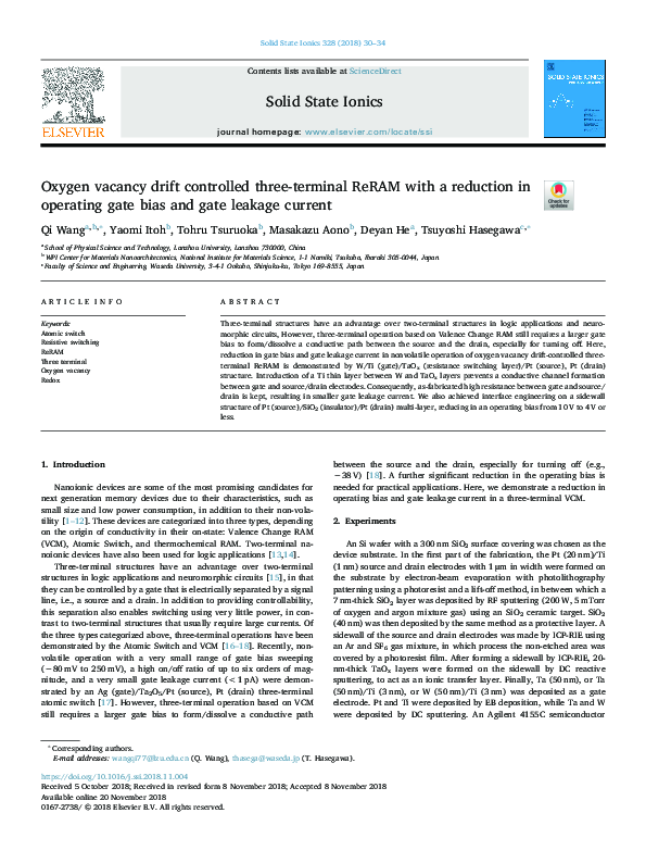 (PDF) Oxygen vacancy drift controlled three-terminal ReRAM with a ...