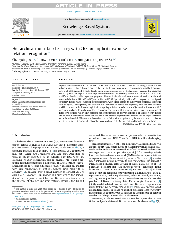 Pdf Hierarchical Multi Task Learning For Idrr