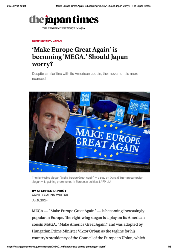 (PDF) ‘Make Europe Great Again’ is becoming 'MEGA.' Should Japan worry?
