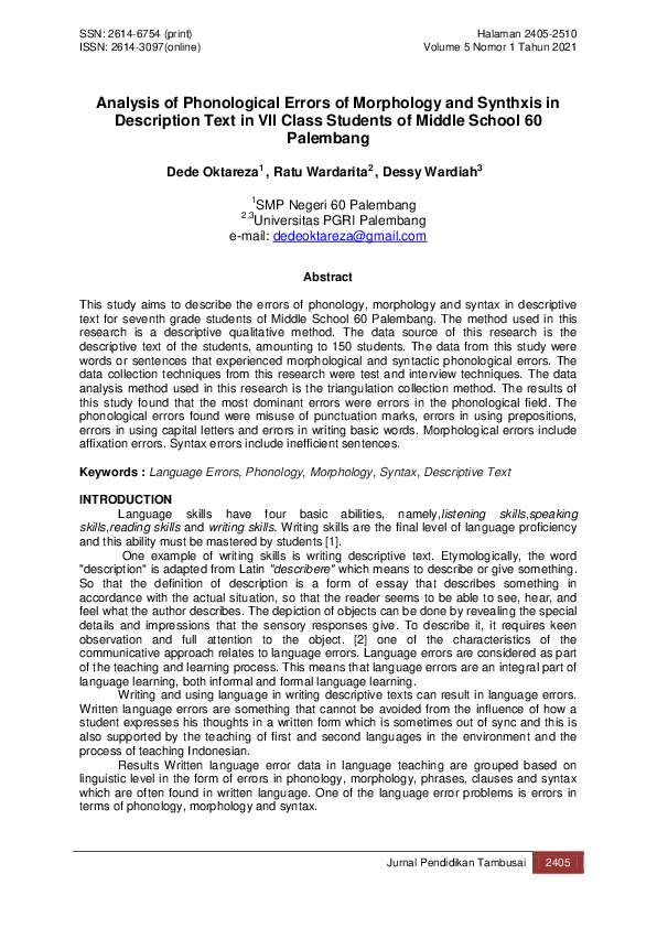 (PDF) Analysis of Phonological Errors of Morphology and Synthxis in ...