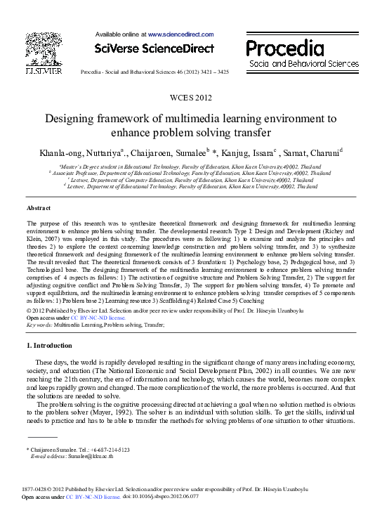 (PDF) Designing Framework of Multimedia Learning Environment to Enhance Problem Solving Transfer