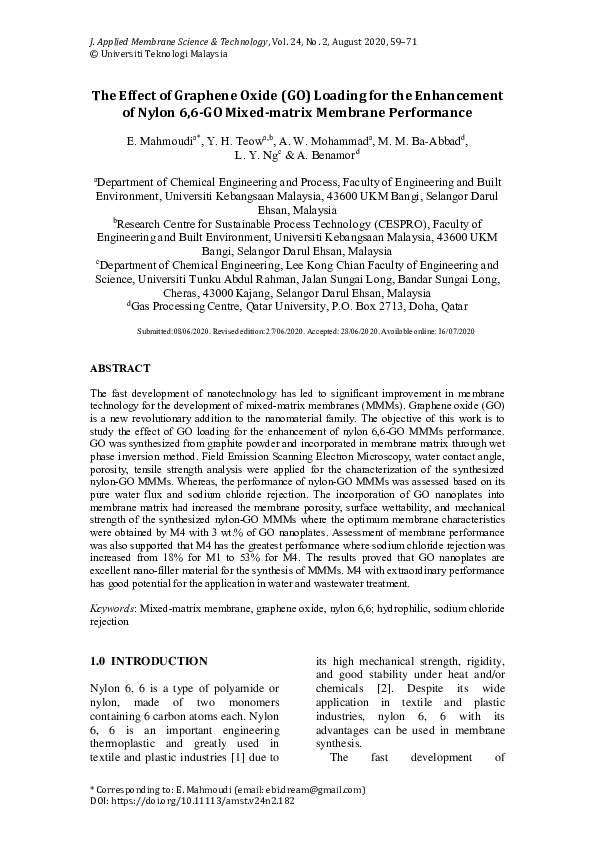 (PDF) The Effect of Graphene Oxide (GO) Loading for the Enhancement of ...