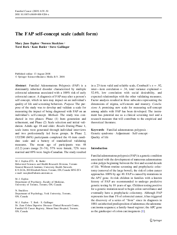 (PDF) The FAP self-concept scale (adult form)