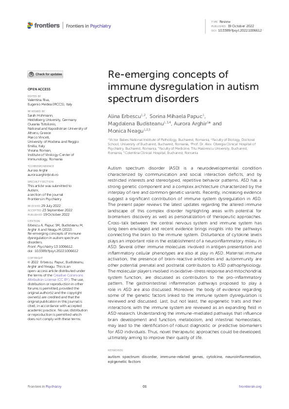 (PDF) Re-emerging concepts of immune dysregulation in autism spectrum ...