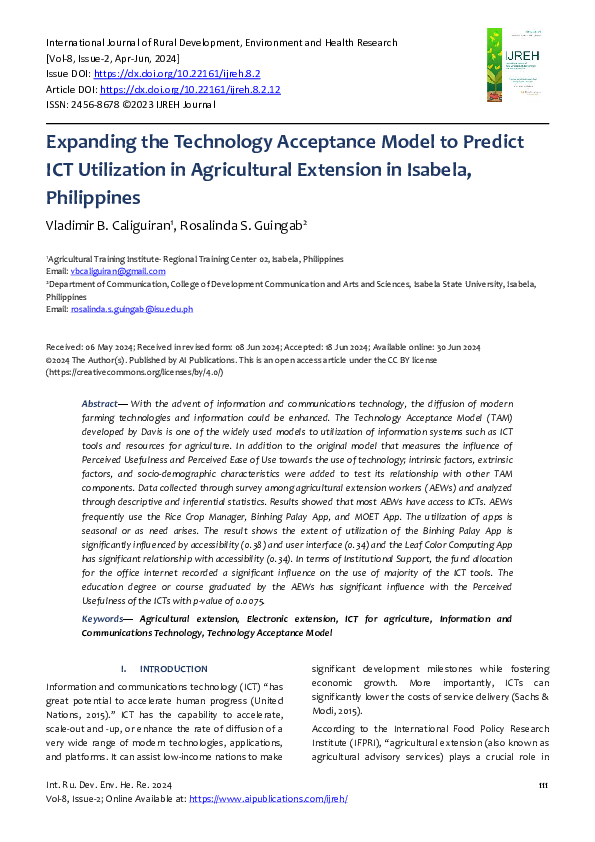 (PDF) Expanding the Technology Acceptance Model to Predict ICT ...