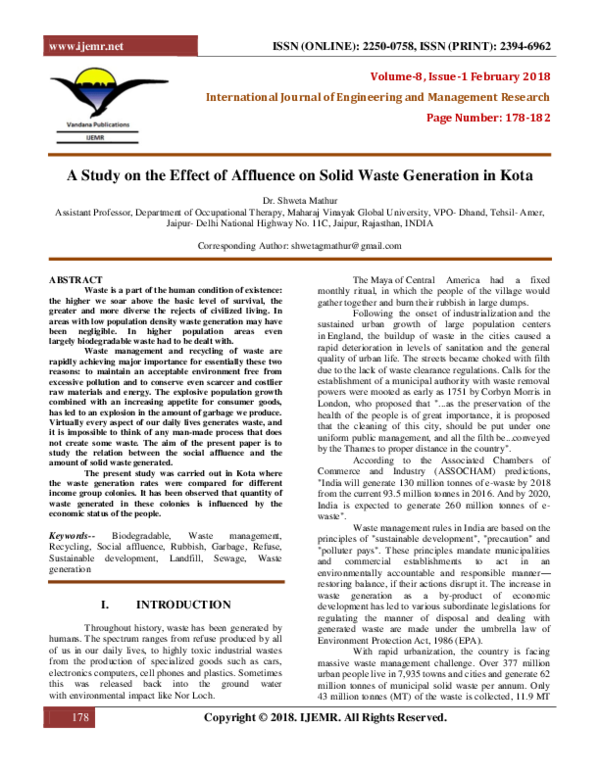 (PDF) A Study on the Effect of Affluence on Solid Waste Generation in Kota