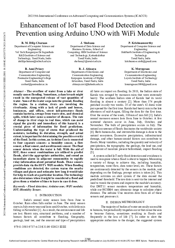 Pdf Enhancement Of Iot Based Flood Detection And Prevention Using