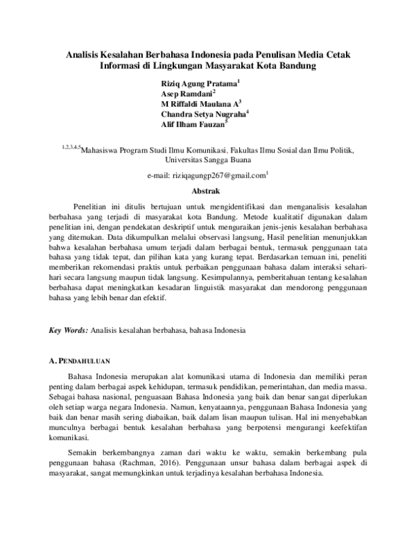 (PDF) Analisis Kesalahan Berbahasa Indonesia pada Penulisan Media Cetak Informasi di Lingkungan ...