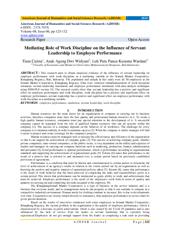 (PDF) Mediating Role of Work Discipline on the Influence of Servant ...