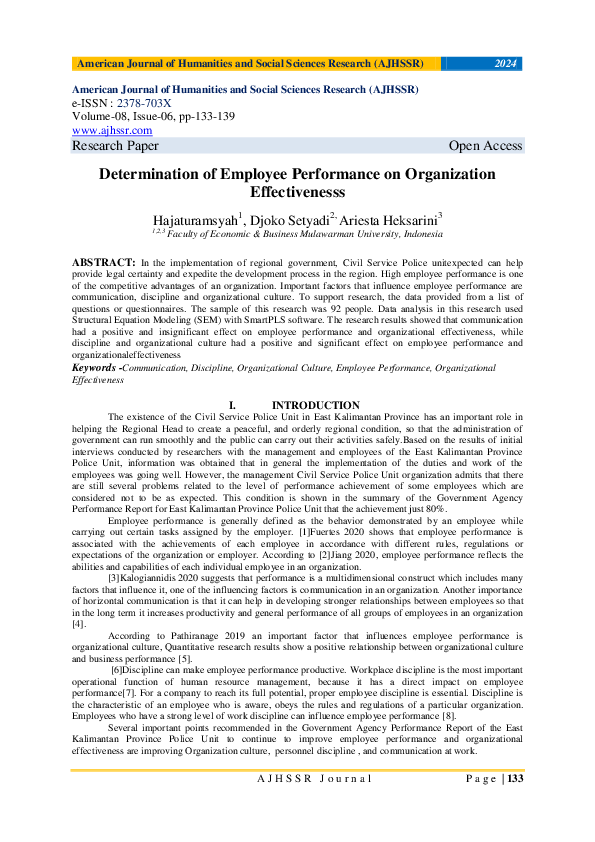 (PDF) Determination of Employee Performance on Organization Effectivenesss