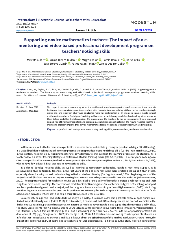 (PDF) Supporting novice mathematics teachers: The impact of an e ...