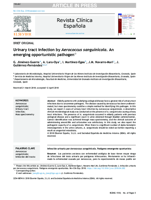 (PDF) Urinary tract infection by Aerococcus sanguinicola. An emerging ...
