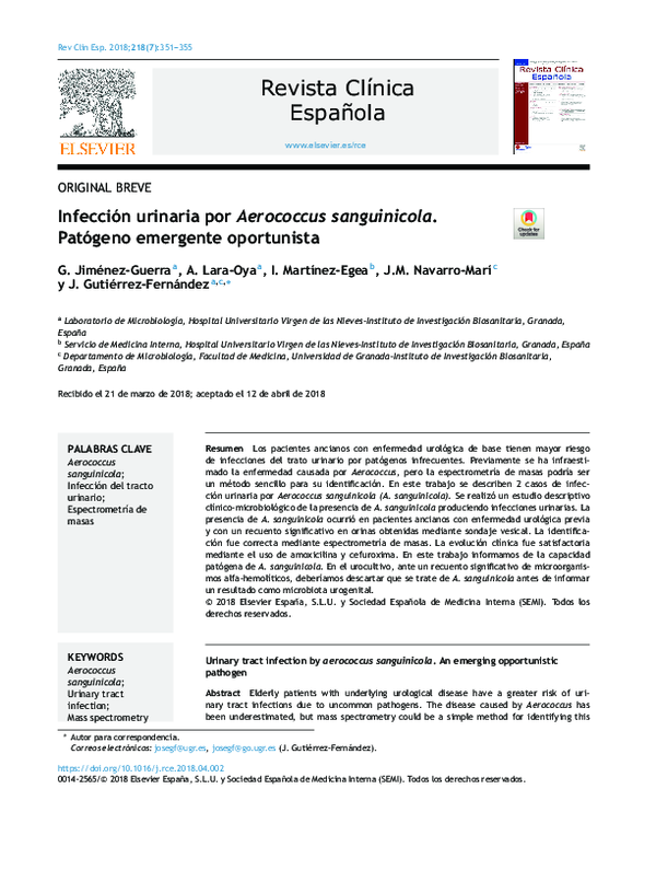 (PDF) Infección urinaria por Aerococcus sanguinicola. Patógeno ...